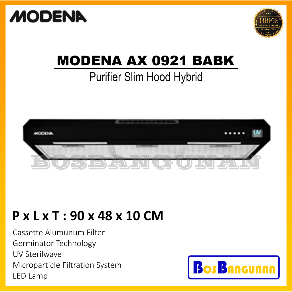 Jual Cooker Hood MODENA AX 0921 BABK / Purifier Slim Hood Hybrid MODENA ...