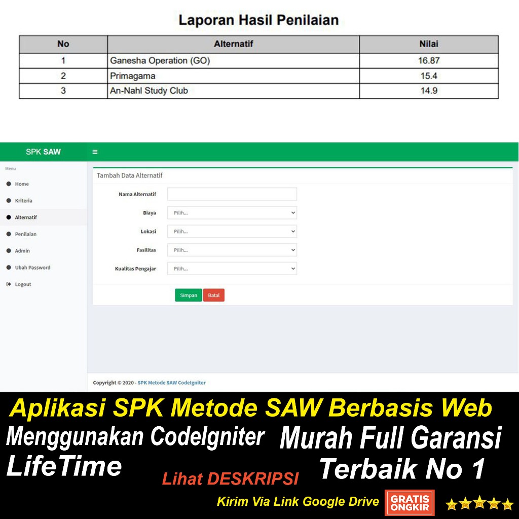 Jual Source Code Aplikasi SPK Metode SAW Berbasis Web Menggunakan CodeIgniter | Shopee Indonesia
