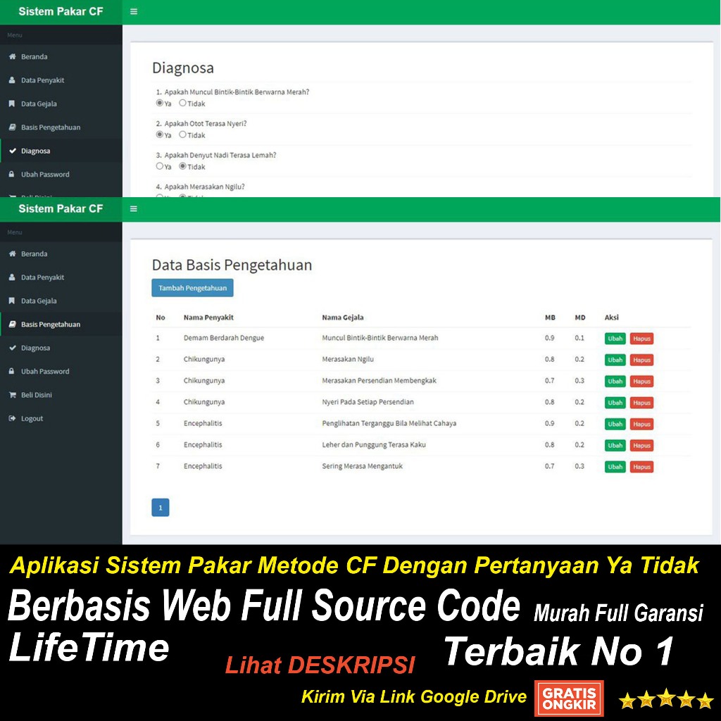 Jual Source Code Aplikasi Sistem Pakar Metode CF Dengan Pertanyaan Ya Tidak Berbasis Web Full ...
