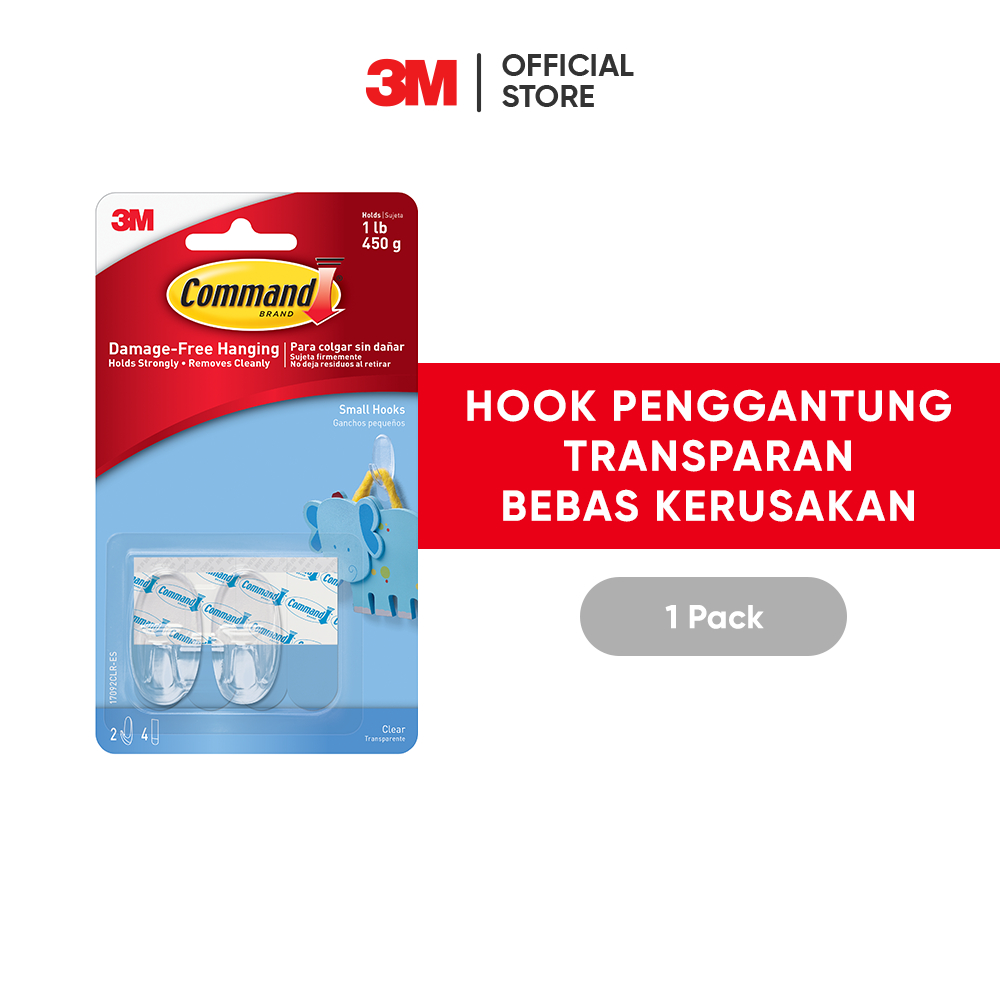 Jual 3M™ Command™ Clear Small Hooks, Gantungan perekat kuat, 17092CLR ...