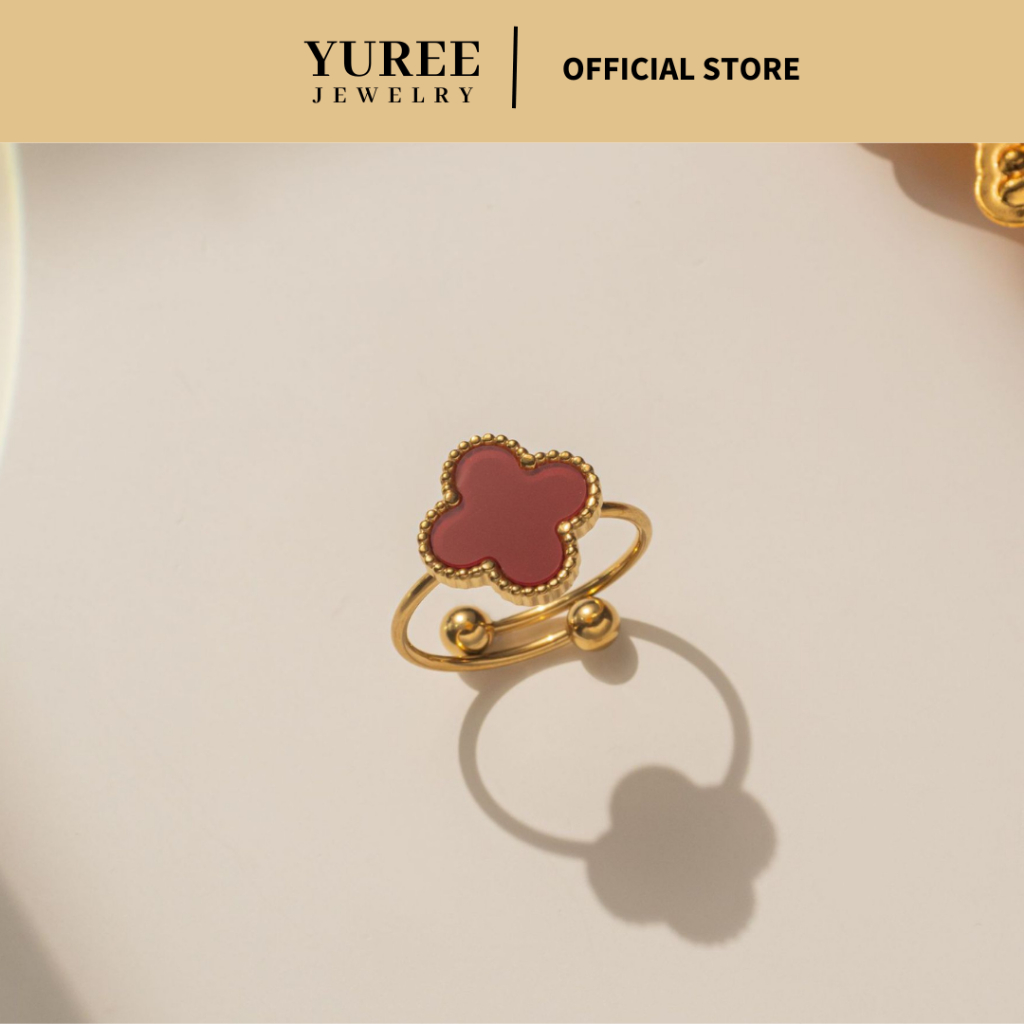 Jual YUREE • Alberta Ring • Perhiasan Cincin Clover Titanium • Cincin ...