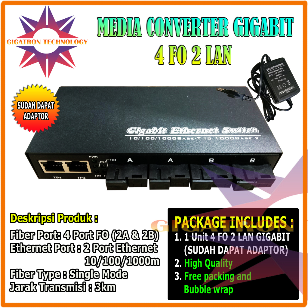 Jual Gigabit Media Converter Fiber Optic 4 Port FO 2 Port LAN / Switch Fiber Optik 4 FO 2 LAN ...