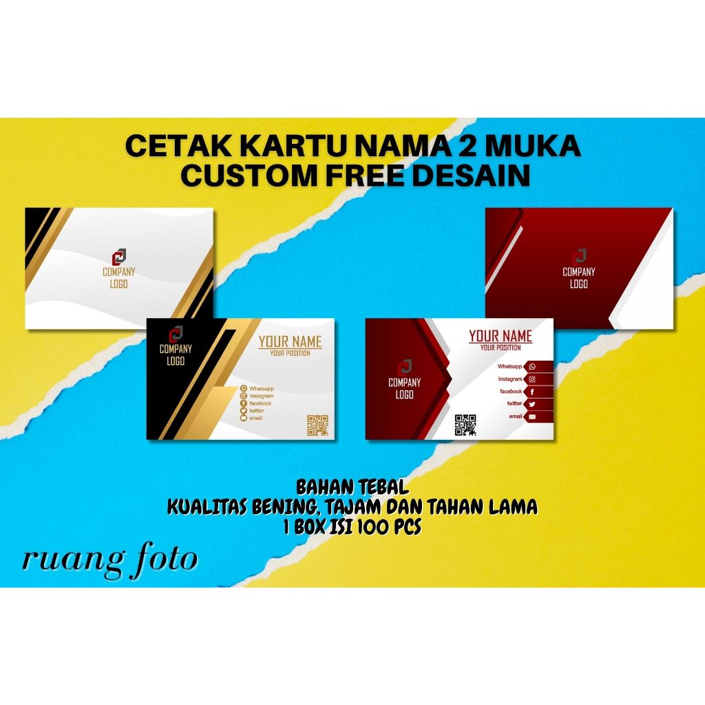 Jual Cetak Kartu Nama 2 sisi Full Color free desain 1 Box Isi 100 pcs ...