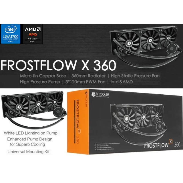 Jual ID COOLING FrostFlow X 360 CPU AIO Water Cooling 3x FAN 360mm ...