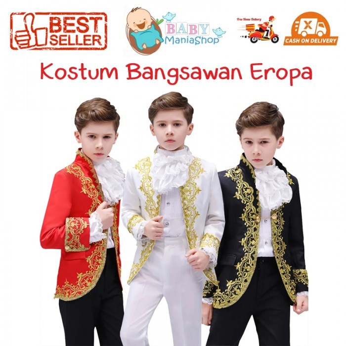 Jual Baju Negara Eropa Bangsawan Red White Black Victorian Boy Kostum ...