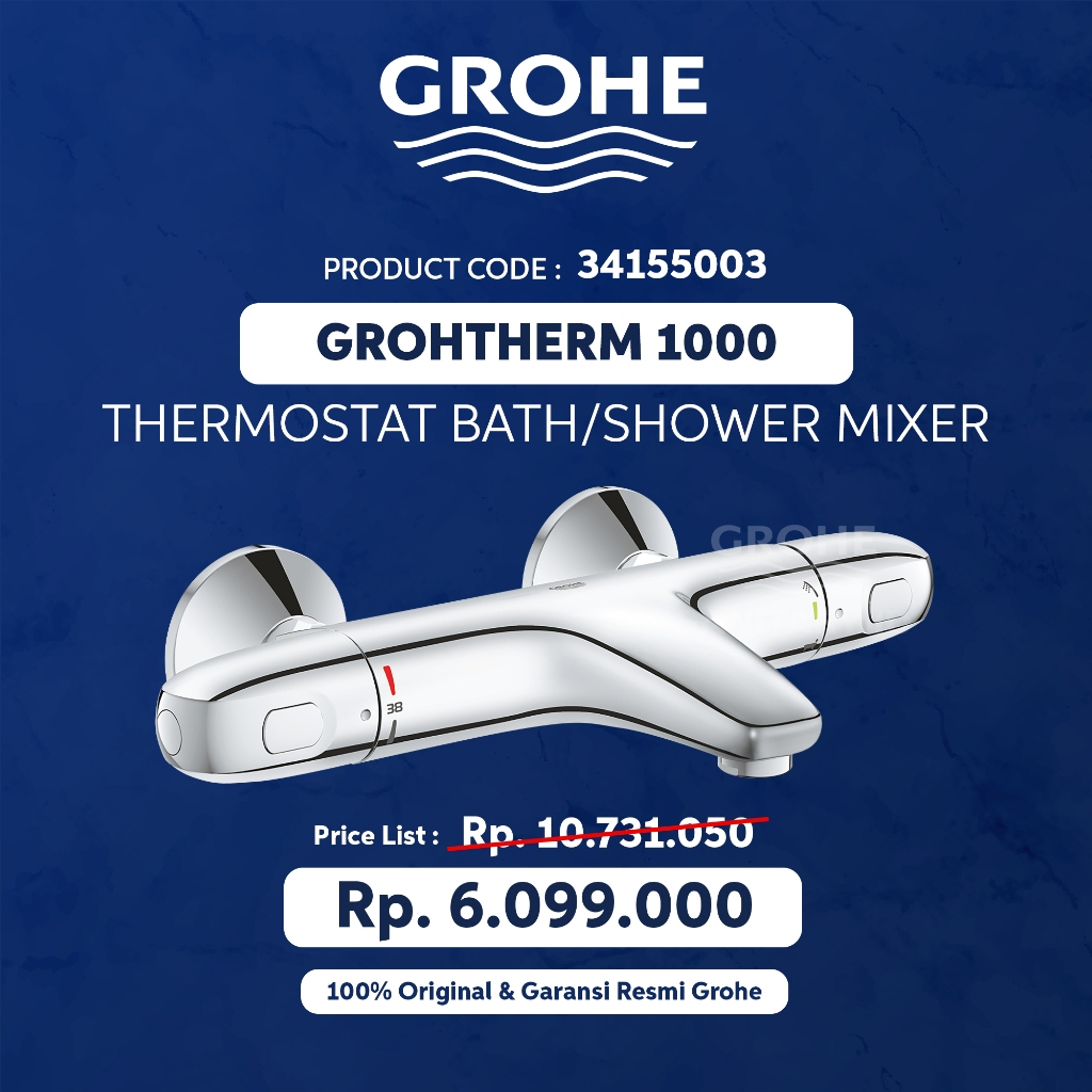 Jual GROHE 34155003 - Grohtherm 1000 Thermostatic Bath Mixer 1/2 ...