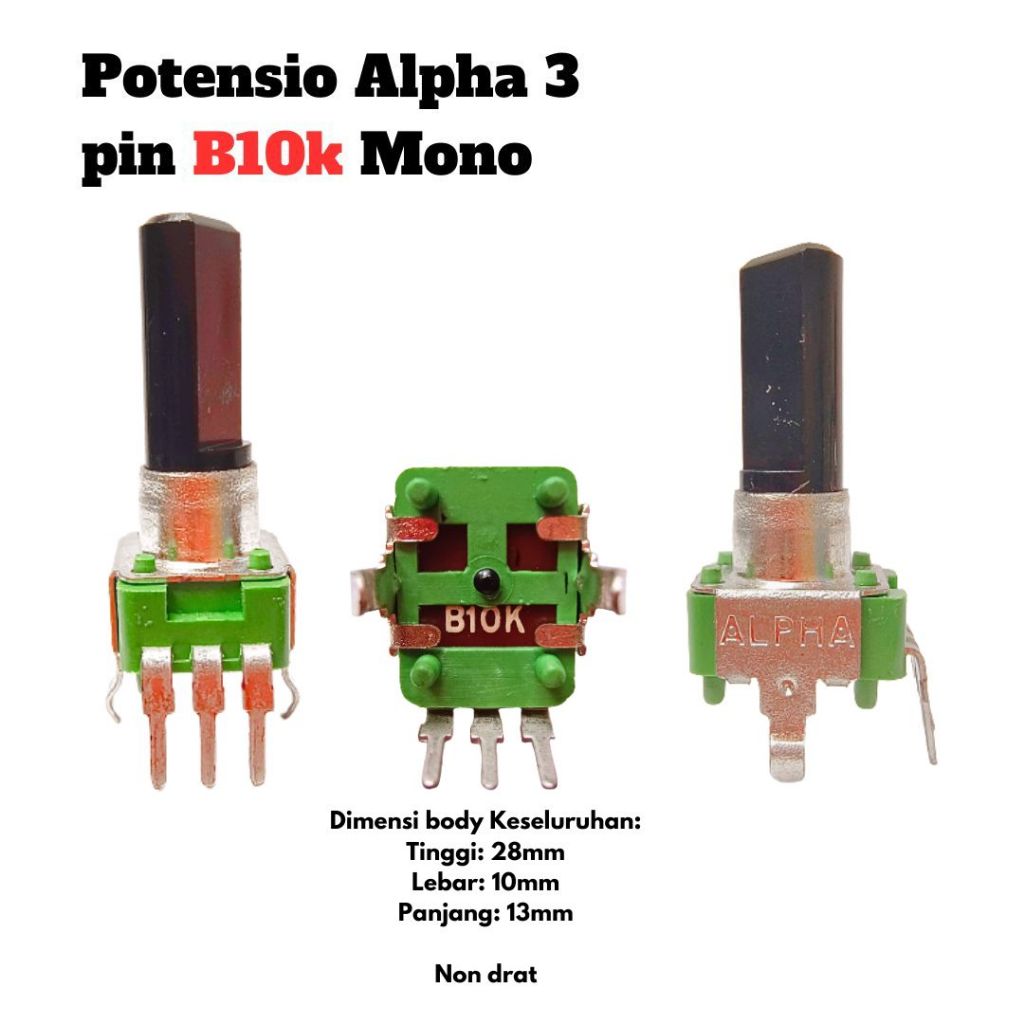 Jual Potensio Alpha 3 pin B10k Mono Kaki 3 Tekuk Segi Hijau 103 Tangkai ...