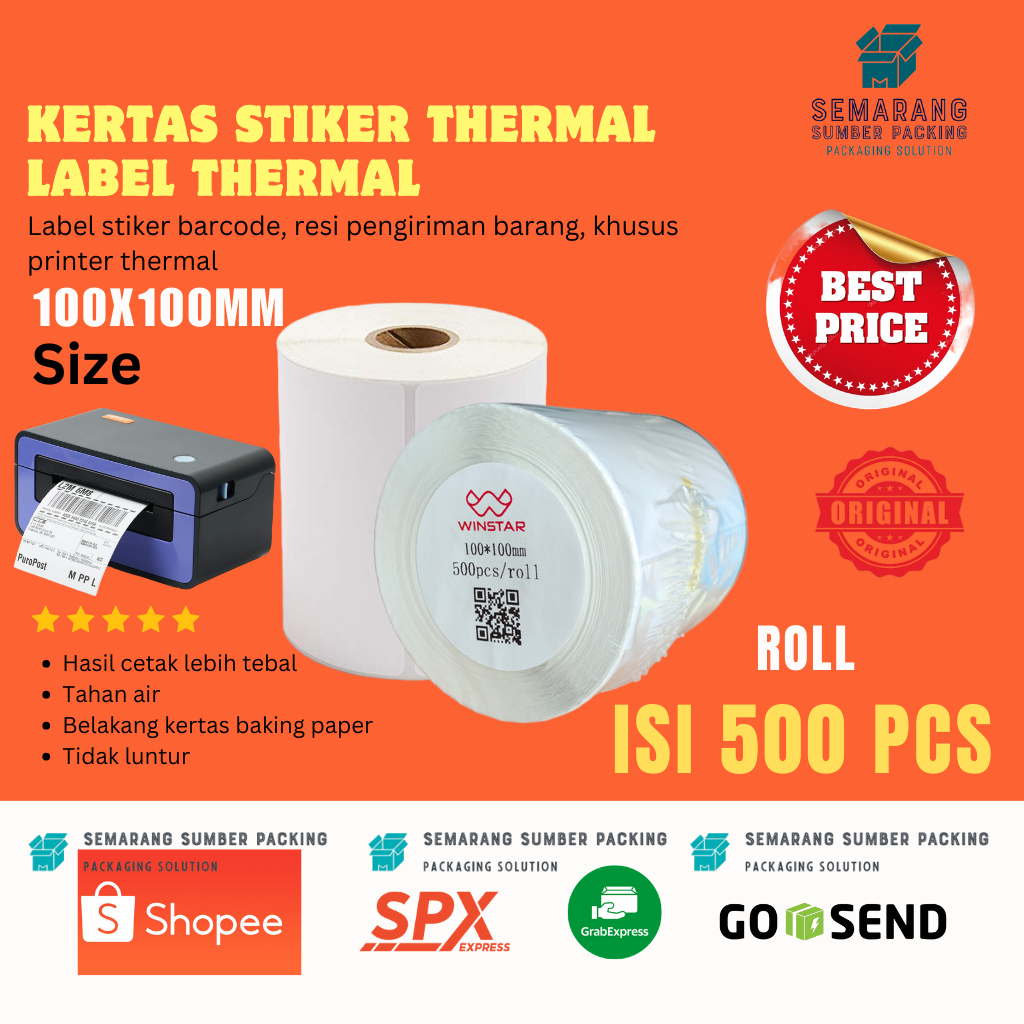Jual Kertas stiker label thermal 100x100 mm isi 500 pcs per roll label ...