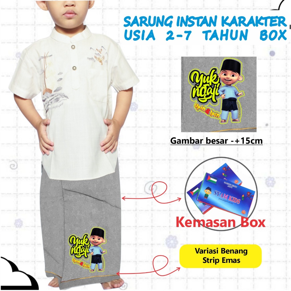 Jual Sarung Anak Instan Karakter Upin Ipin Yuk Ngaji Model Rok Usia 2-7 ...