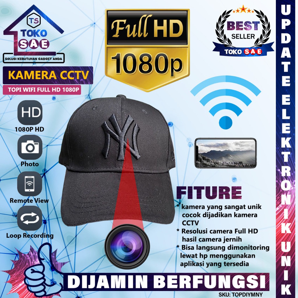 Jual Spy Kamera Pengintai Mini Wifi IP Camera Module Topi Memory 32GB ...