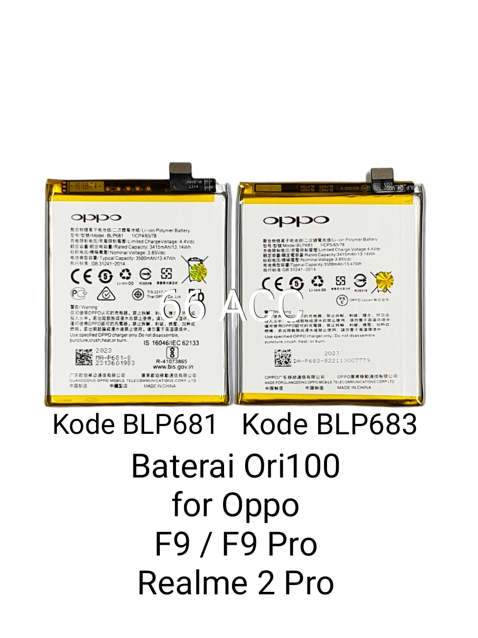 Jual Baterai Ori100 For OPPO F9 / F9 Pro / Realme 2 Pro / BLP681 / BLP ...