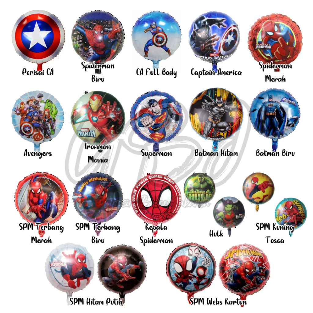 Jual Balon Foil BULAT Superhero (Avengers, Marvel, Spiderman, Captain ...