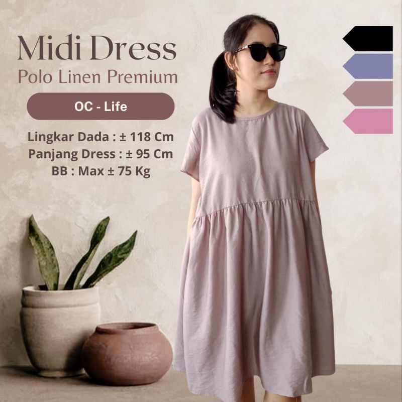 Jual Baju Tidur Wanita Dewasa Midi Dress Polo Linen Premium | Piyama ...