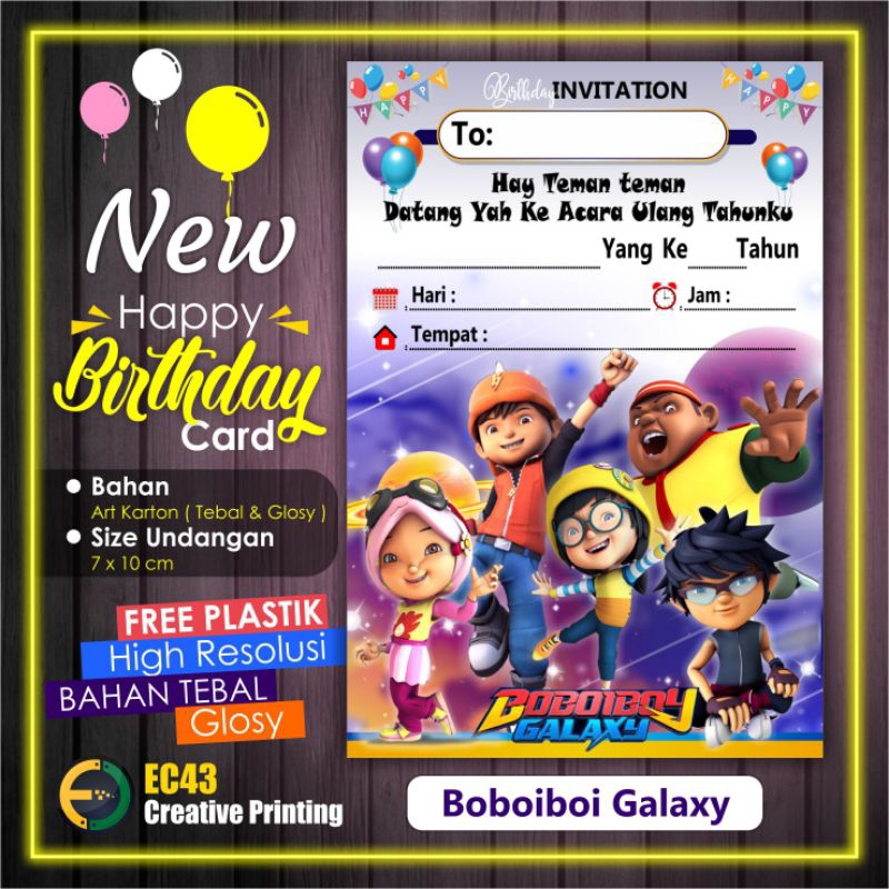 Jual Undangan Ultah Anak Tema Boboiboy Galaxy II FREE PLASTIK OPP SEAL ...