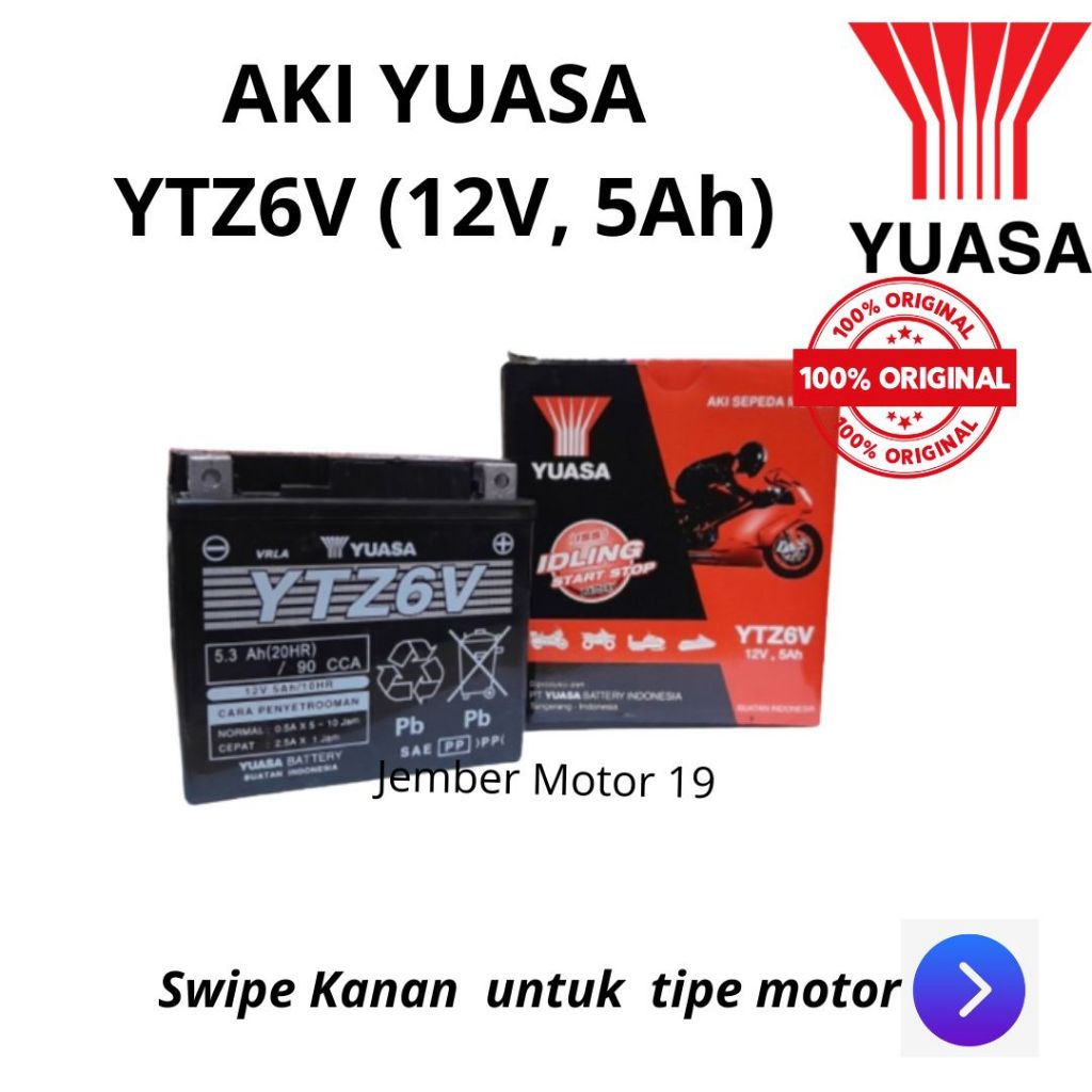 Jual AKI MOTOR/ ACCU MOTOR YUASA YTZ6V SUZUKI SATRIA | Shopee Indonesia