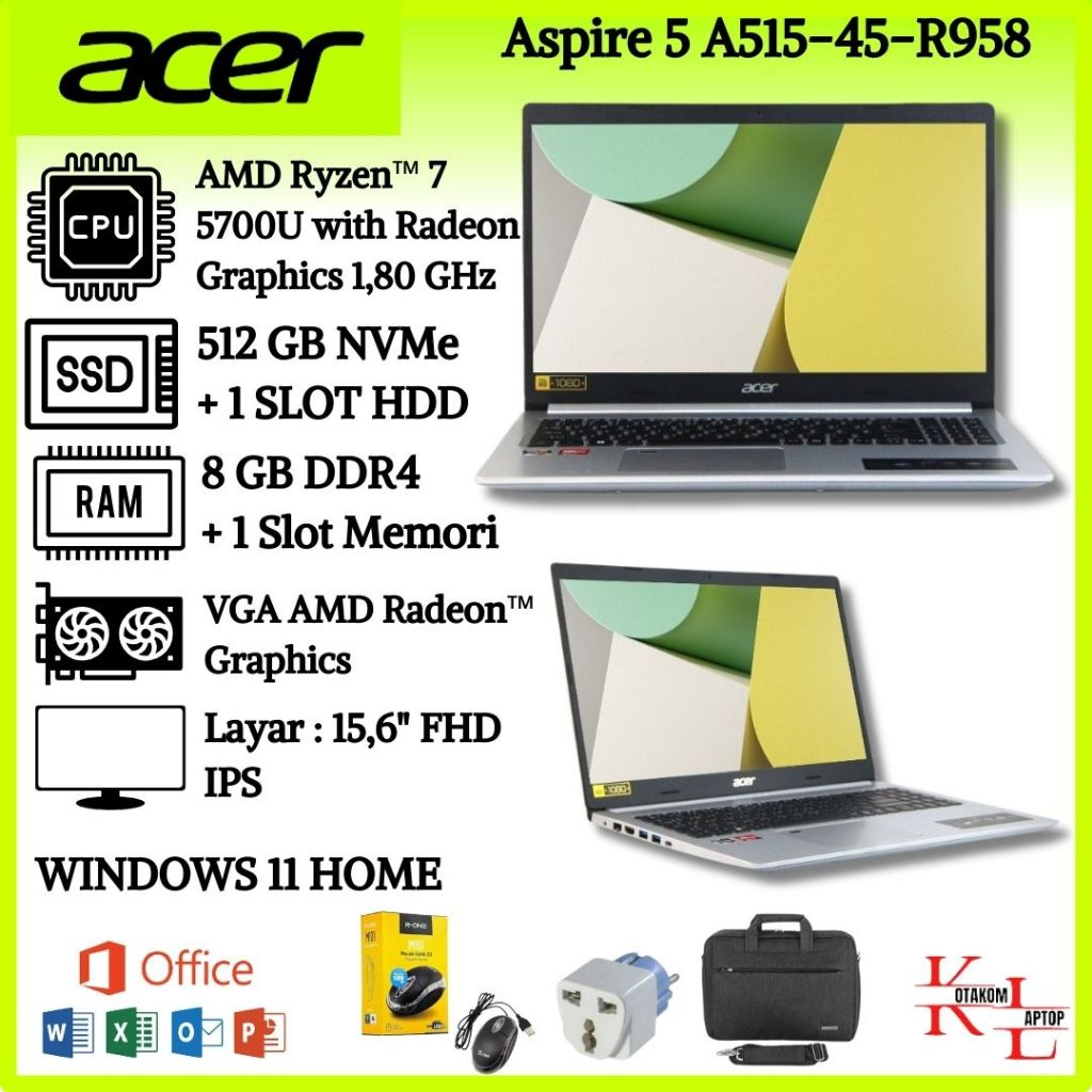Jual Acer Aspire 5 A515-45-R958 with AMD Ryzen 7-5700U and 8GB RAM and 512GB SSD | Shopee Indonesia