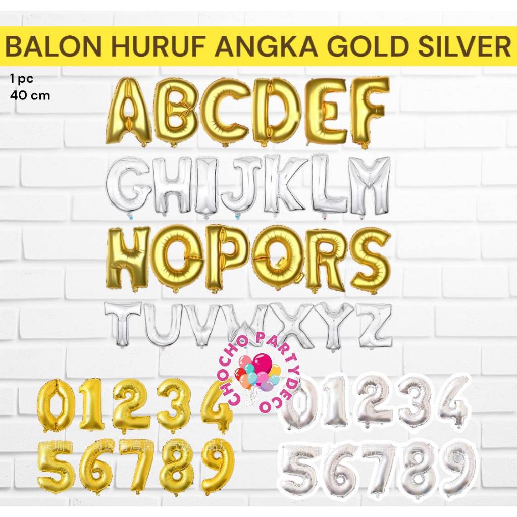 Jual Balon Angka Gold Huruf Gold balon foil angka silver huruf silver ...