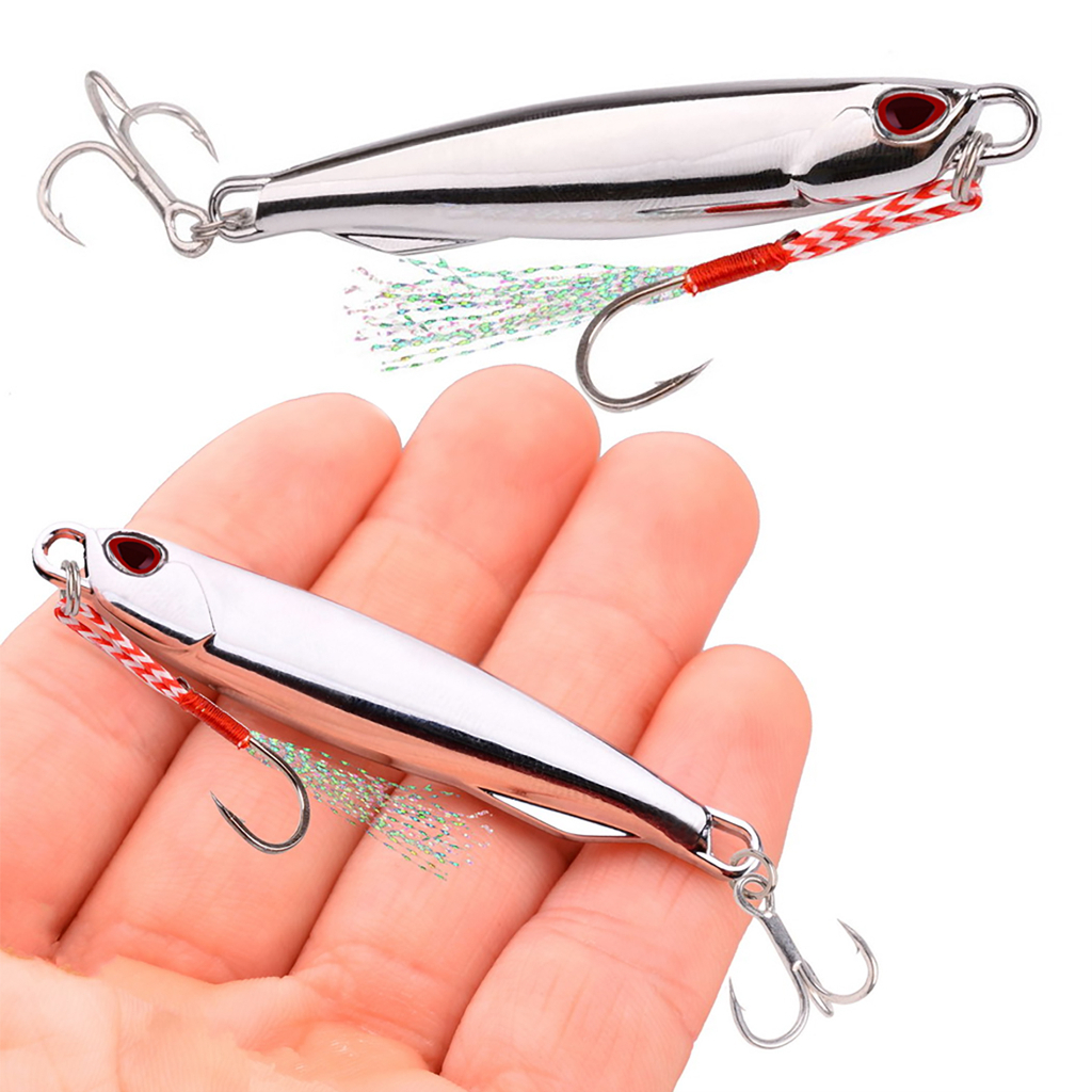 Jual Umpan Pancing Metal Jig Chrome Silver Drag Metal Cast Slim dengan Treble dan Assist Hook ...