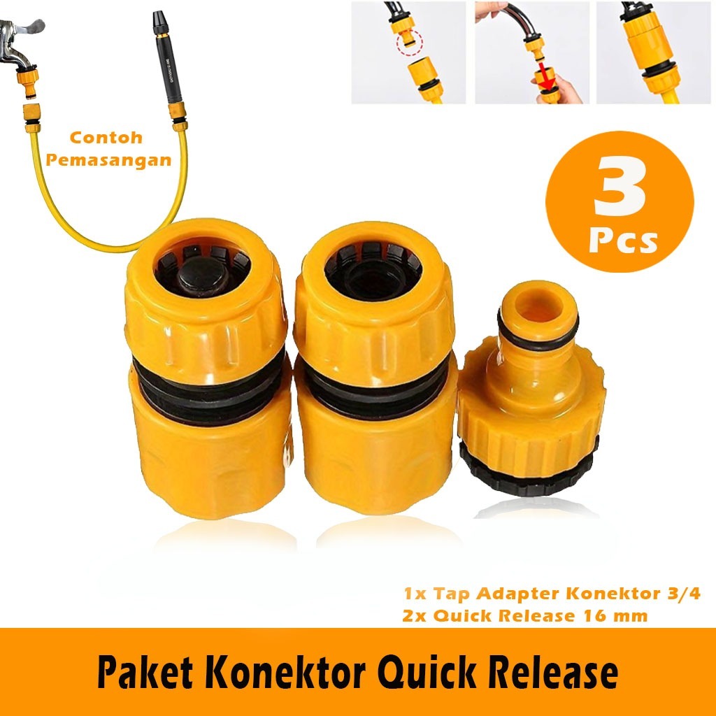 Jual Isi 3 Paket Soket Female Konektor Connector Selang 16 Mm Quick ...