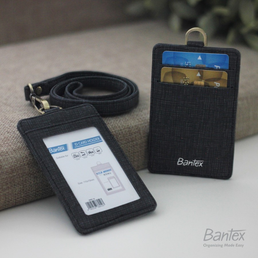 Jual Bantex Name Tag ID Card Holder Kulit HITAM 8869 10 Tali lanyard ...