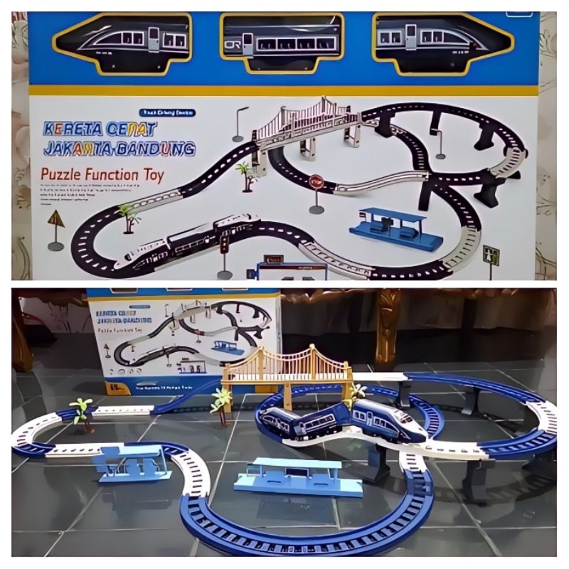 Jual Mainan Set Track Kereta Api Cepat Express Train Besar Jembatan Tingkat 69 pcs Lampu & Suara ...