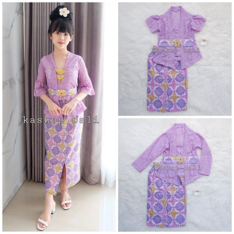 Jual SET KEBAYA ANAK BROKAT UNGU LILAC + BATIK BABY PINK UNGU | Shopee Indonesia