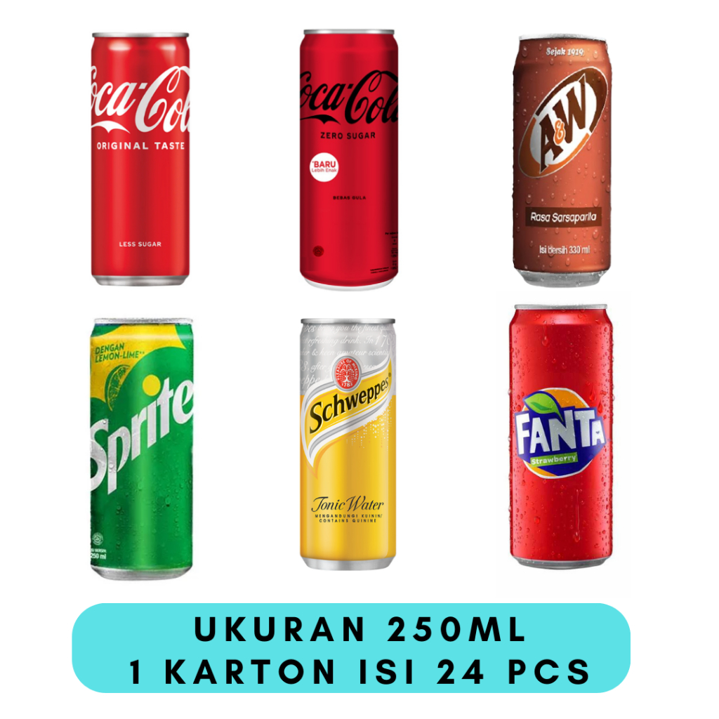 Jual Coca Cola | Sprite | Fanta | Tonic | AW | Cola Zero Kaleng 250ML ...