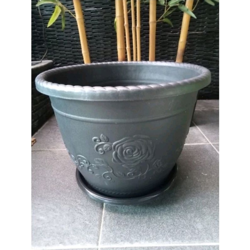 Jual POT Shallom Hitam Jumbo 40 cm / Pot Tanaman Bunga Hias /Pot Motif ...
