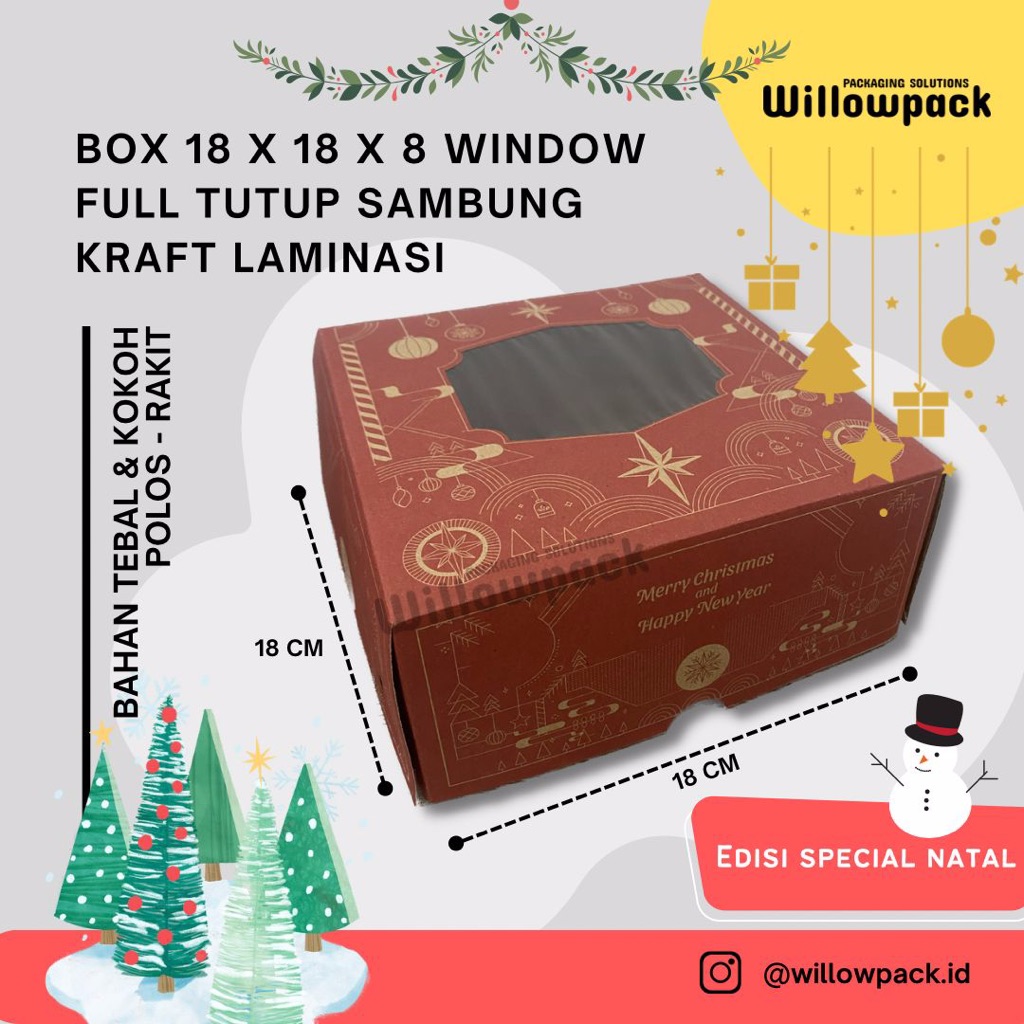Jual DUS NATAL 18x18x8 DUS HAMPERS KRAFT (MIN.20PCS) LAMINASI WINDOW ROTI BOLU NASI CHRISTMAS ...
