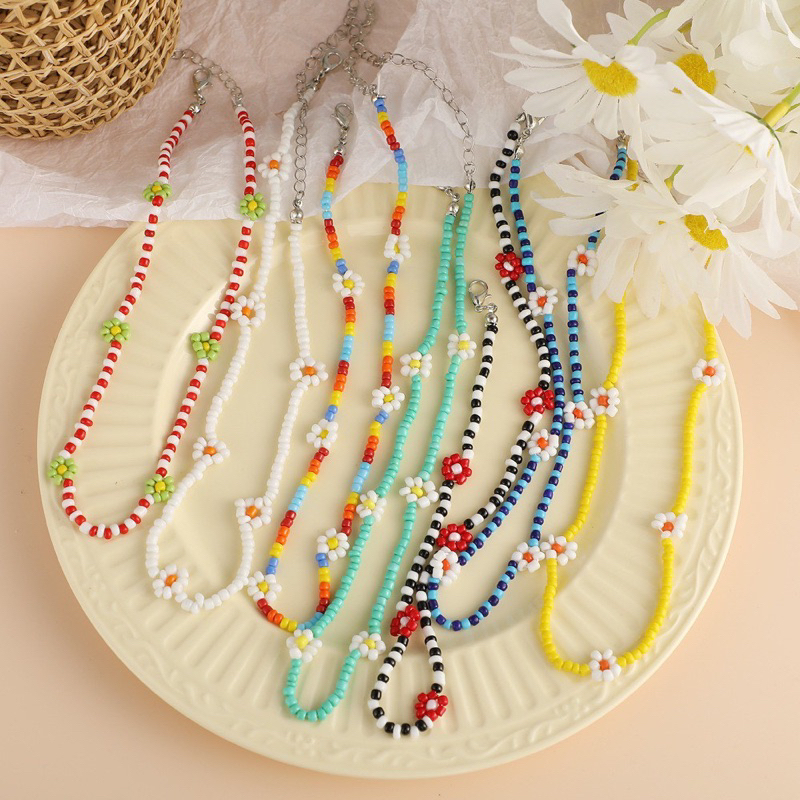 Jual Kalung Pearl Choker Manik Bunga Neckalce Warna Warni | Shopee ...