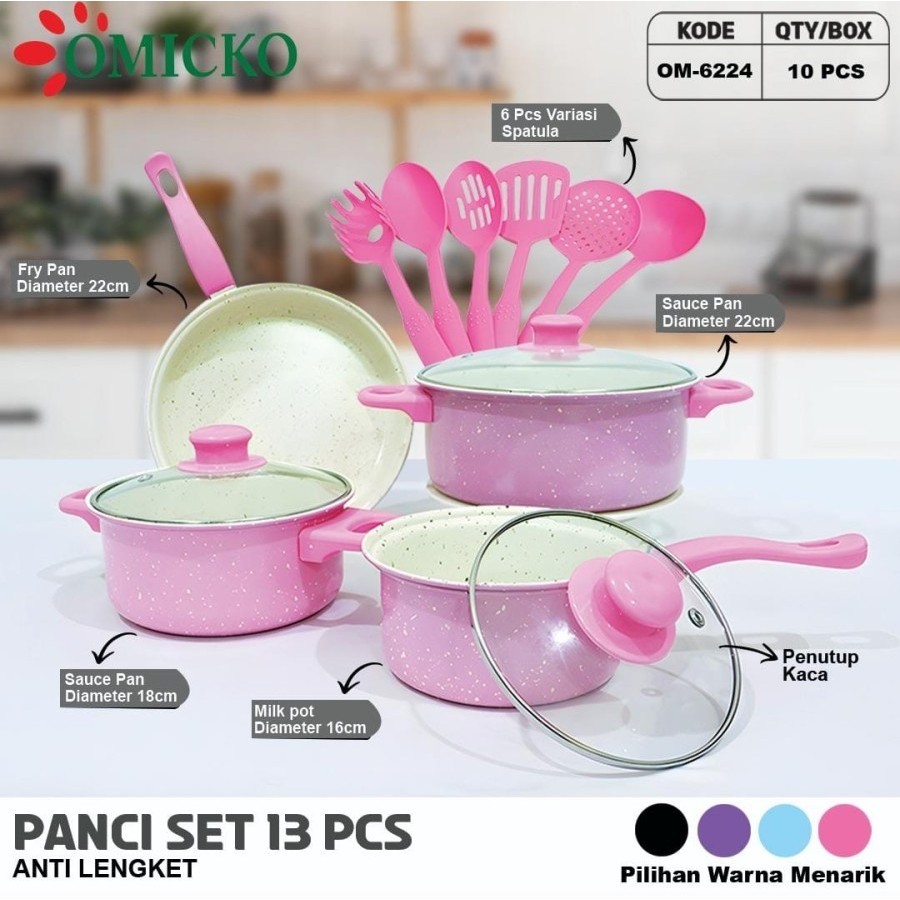 Jual Omicko Panci Set Panci isi 13 Pcs / Cookware Set Penggorengan-Pink ...