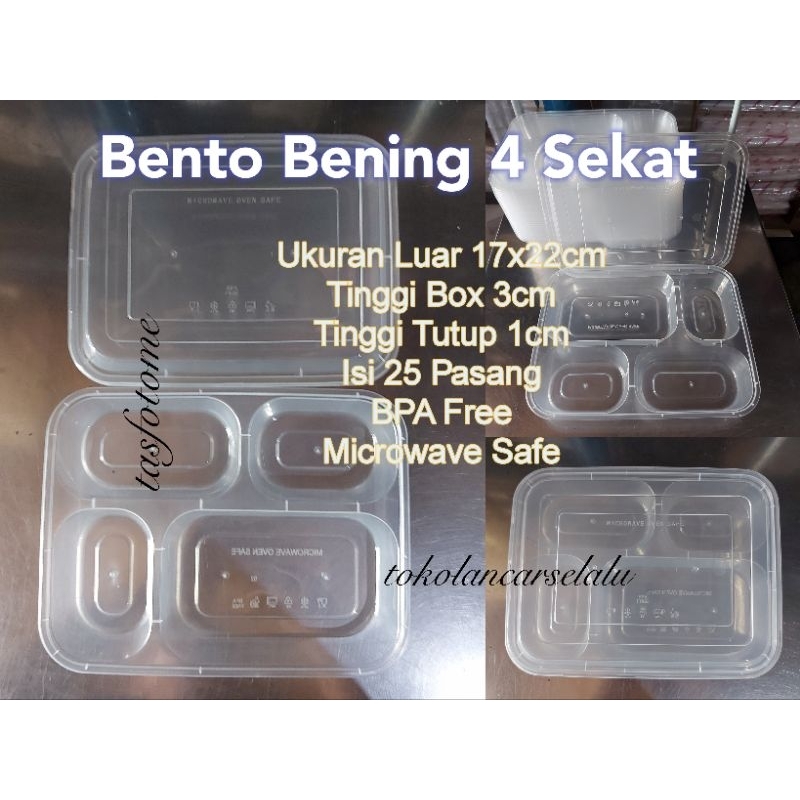 Jual Food Box Container Wadah Makanan Bento 4 Sekat Misting Thinwall ...