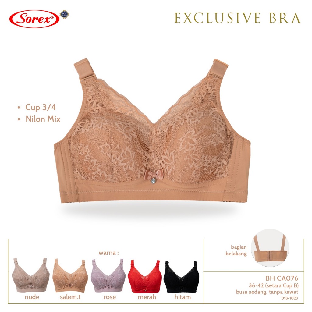 Jual Bra BH Sorex CA 076 Tanpa Kawat Busa Sedang Kait 4 (Cup B) | Shopee Indonesia