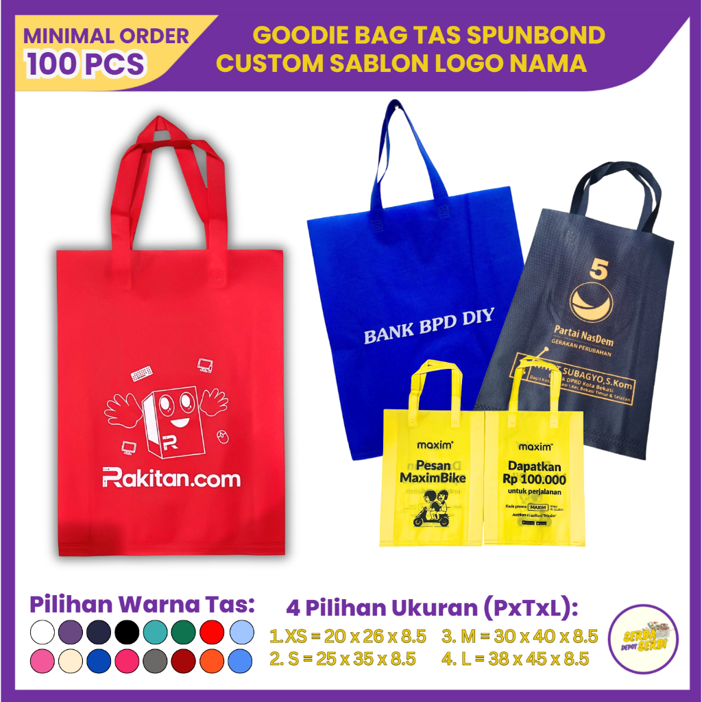 Jual Tas Spunbond Custom Logo 75gsm Goodie Bag Sablon Nama Souvenir Seminar Ulang Tahun Toko ...