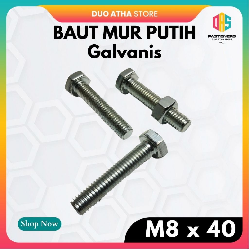 Jual M8x40 Baut Mur M8 X 40 BMP Galvanis Putih | Shopee Indonesia