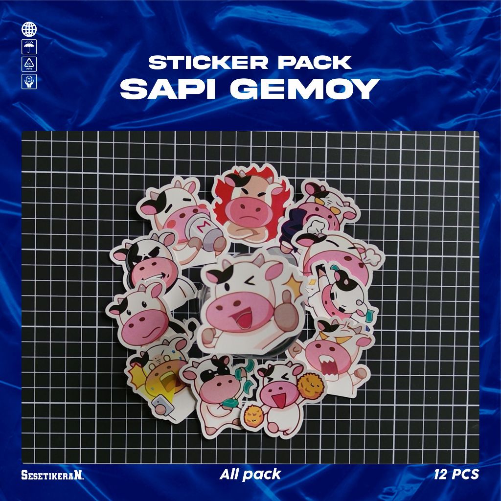 Jual Sesetikeran Stiker Pack Sapi Lucu Untuk Koper Laptop Skateboard ...