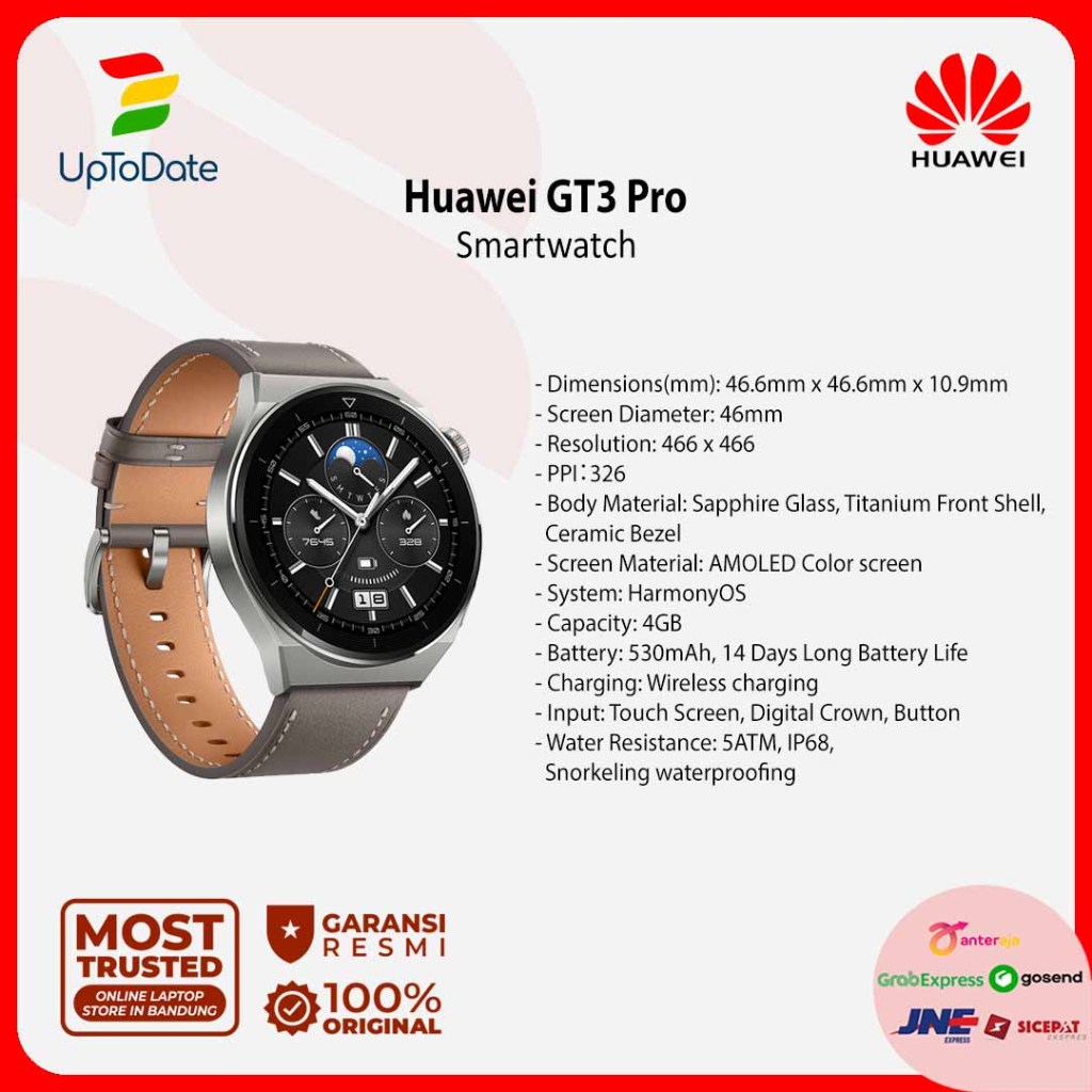 Jual Huawei Watch GT3 Pro Smartwatch Grey Leather Strap - Garansi Resmi ...