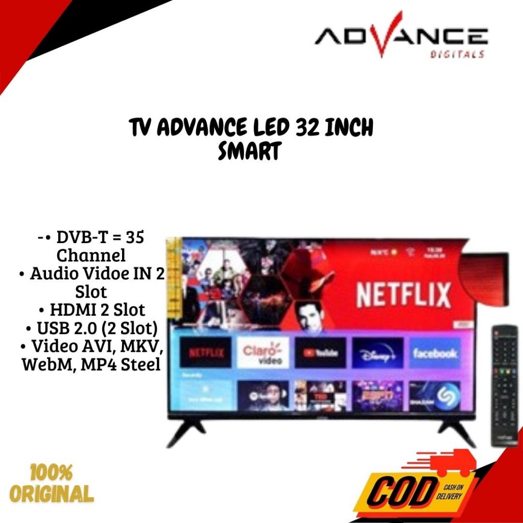 Jual TV ADVANCE LED 32 INCH SMART TV FRAMELESS ADV-3203A | Shopee Indonesia
