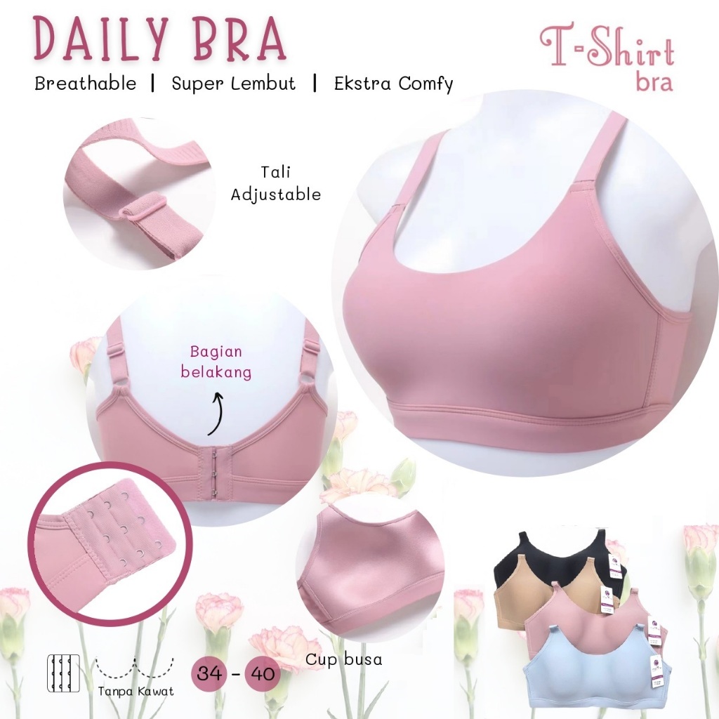 Jual T-shirt Bra BH Premium Wanita Remaja Tanpa Kawat Cup Besar Harian Simple Polos Elegant ...