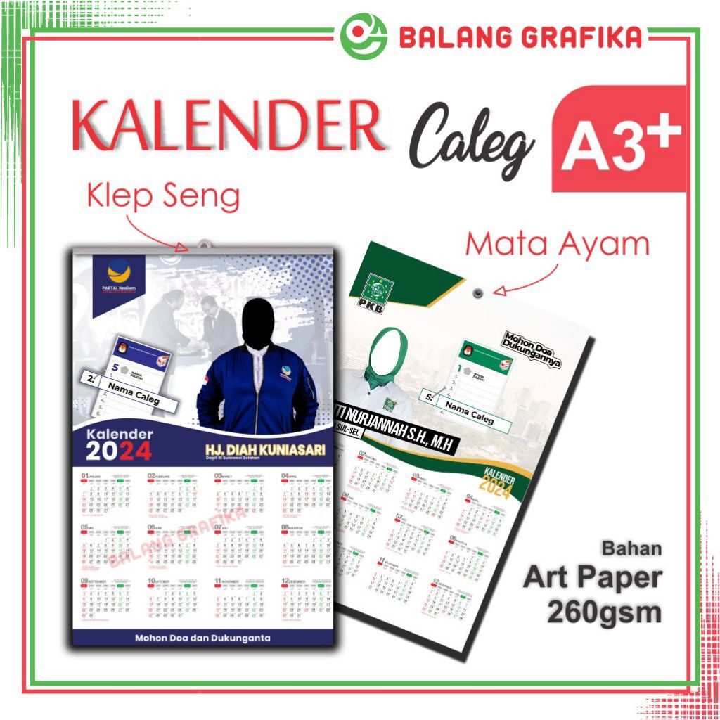 Jual Kalender Caleg 2024 Kelender Kampanye Partai ukuran A3+ Balang ...