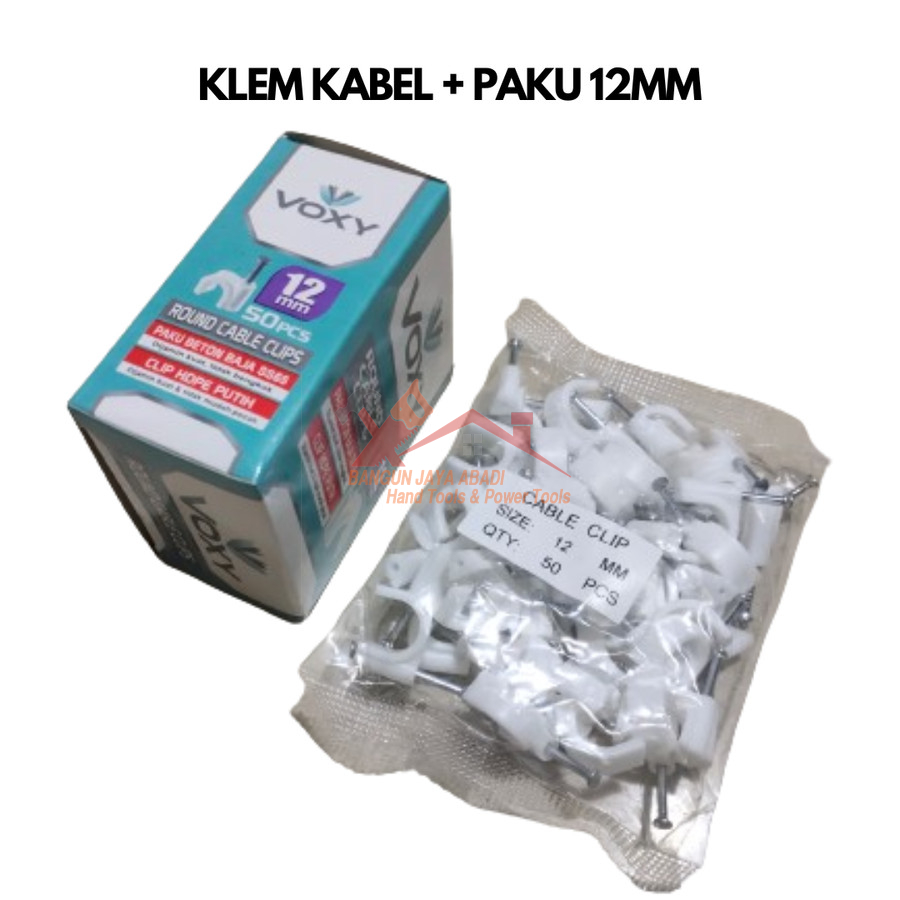Jual Klem Kabel Listrik + Paku Beton 12mm 12 mm Voxy Putih Clip Cable ...