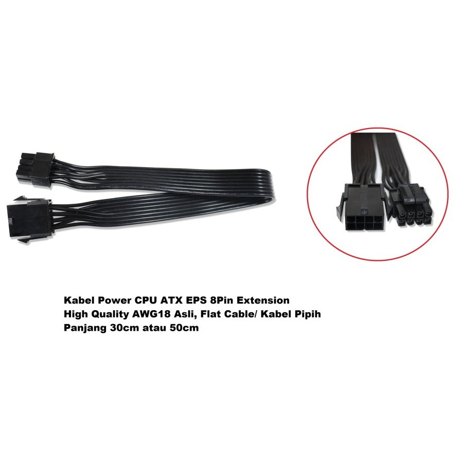 Jual Kabel power ATX 8 pin to 8 pin EPS Extension Flat Cable 18AWG Asli ...