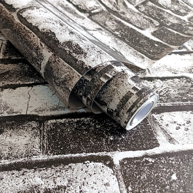 Jual Wallpaper Dinding Bata Putih Lis Hitam 3D 45cm x 10m | Shopee ...