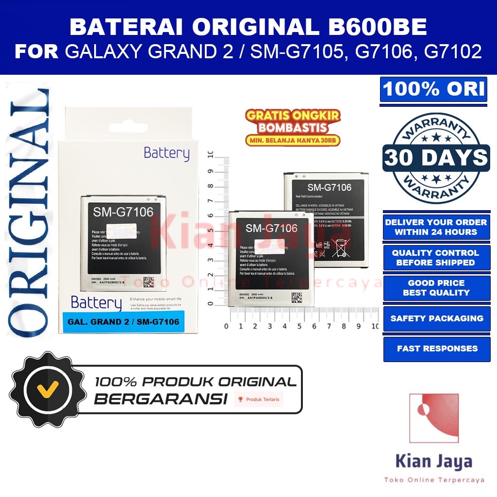 Jual [Garansi 100% Ori] Baterai Galaxy Grand 2 / SM-G7105, SM-G7106, SM-G7102 B600BE Batre ...