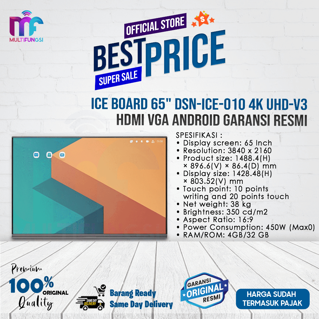 Jual Ice Board 65" DSN-ICE-010 4K UHD-V3 HDMI VGA Android Garansi Resmi ...