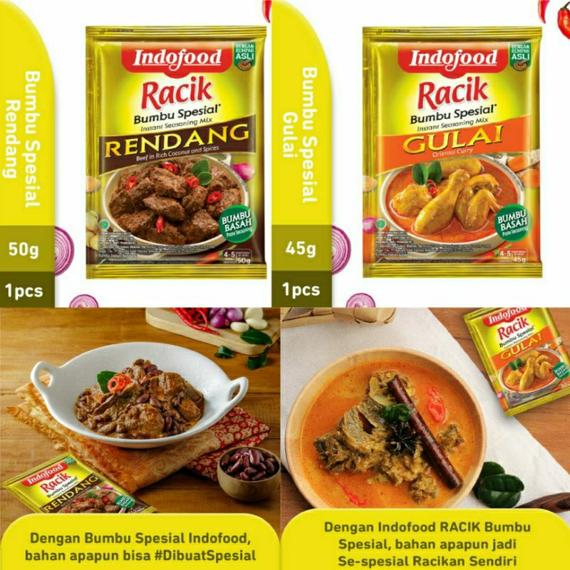 Jual Bumbu Racik Indofood Rendang 50gr / Gulai 45gr Spesial Sachet ...