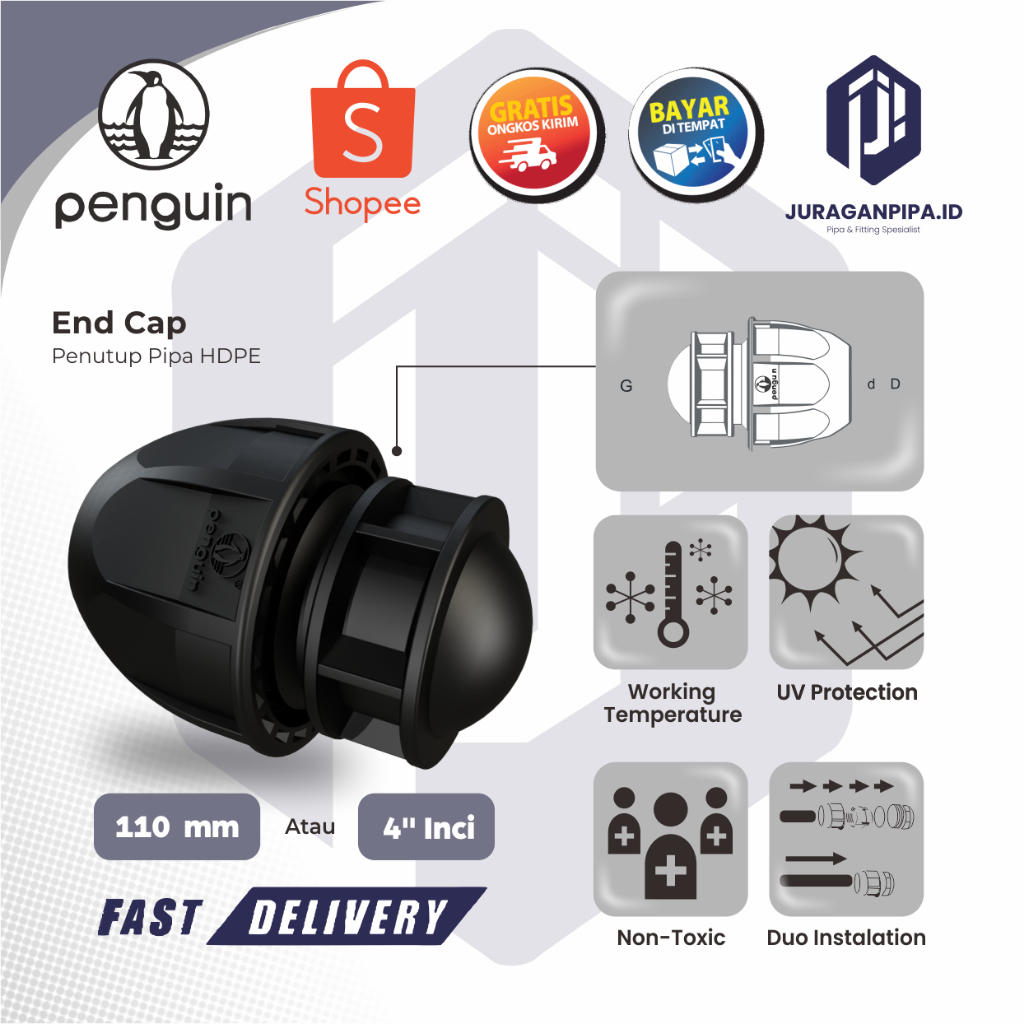 Jual Sambungan Pipa HDPE ~ End Cap Penguin 110 mm | Shopee Indonesia