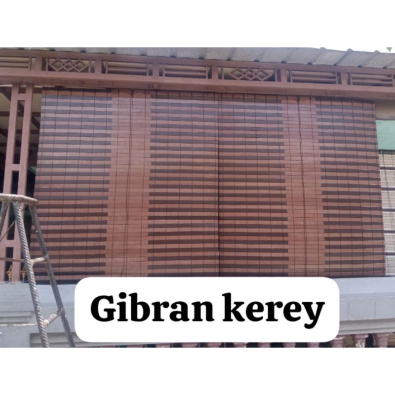 Jual Tirai kerey gulung outdoor bahan PVC motif kayu lengkap tali ...