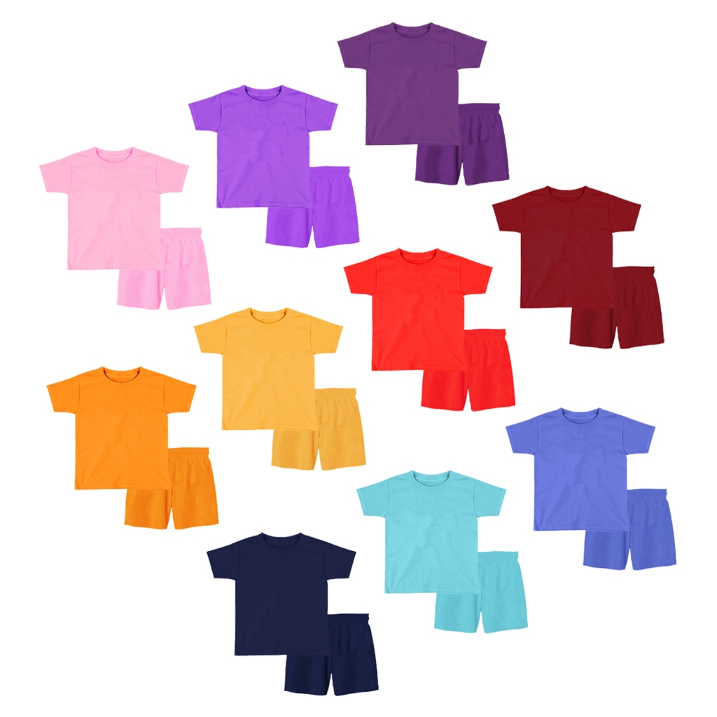 Jual Setelan polos Anak lengan pendek polosan Baju kaos t shirt anak perempuan laki laki katun ...