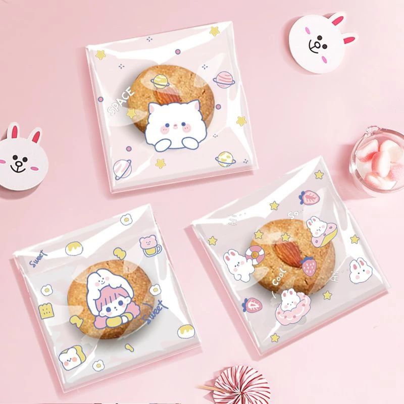 Jual 7x7cm 100pc plastik cookies perekat seal roti plastik roti kertas ...